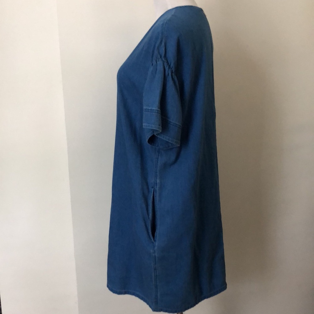 Cos Light Denim Shift Dress With Ruffle Sleeve - Gem